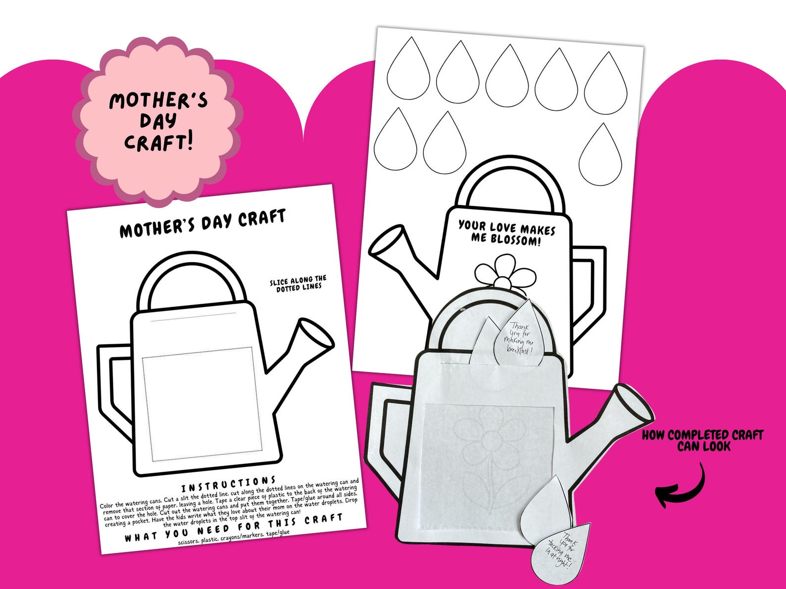 Mother's Day Watering Can Kid's Craft, Printable Sunday School Activity ...