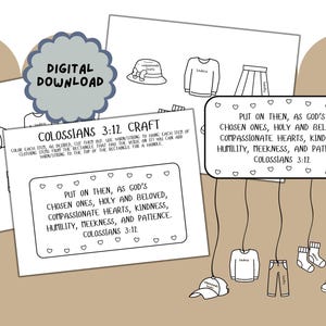 Colossians 3:12 Printable Craft for Kids, Put on Then Compassionate ...