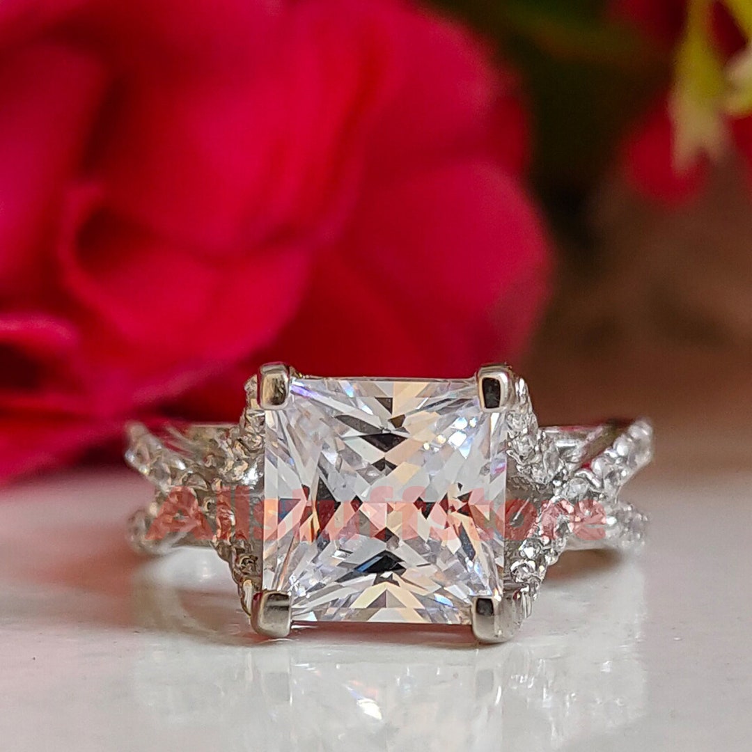 925 Sterling Silver, 2.50 Ct Princess Cut White Sapphire, Solitaire Wedding Engagement Ring ...