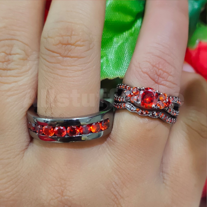 Couple Black and Red Rings - Etsy