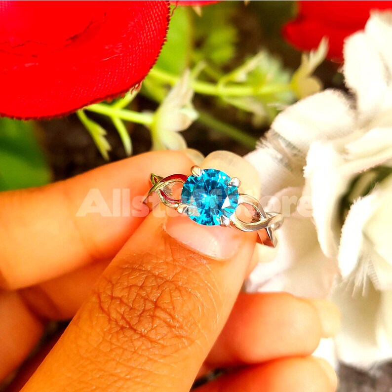 2 Ct Round Cut Blue Diamond, Twist Infinity Promise Ring, Solitaire ...
