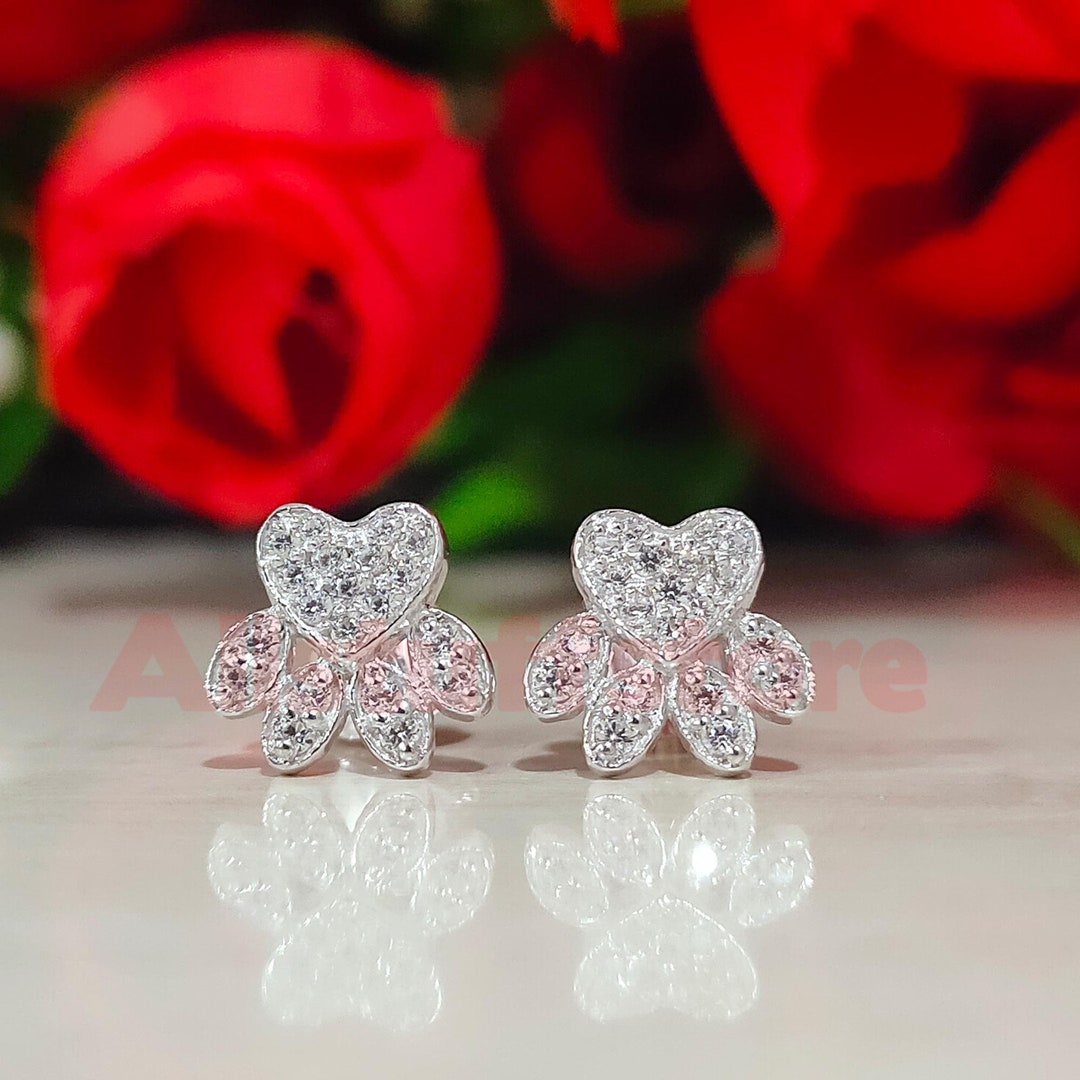 Dog Paw Print Earrings, Cluster Stud Earrings, Women's Wedding ...