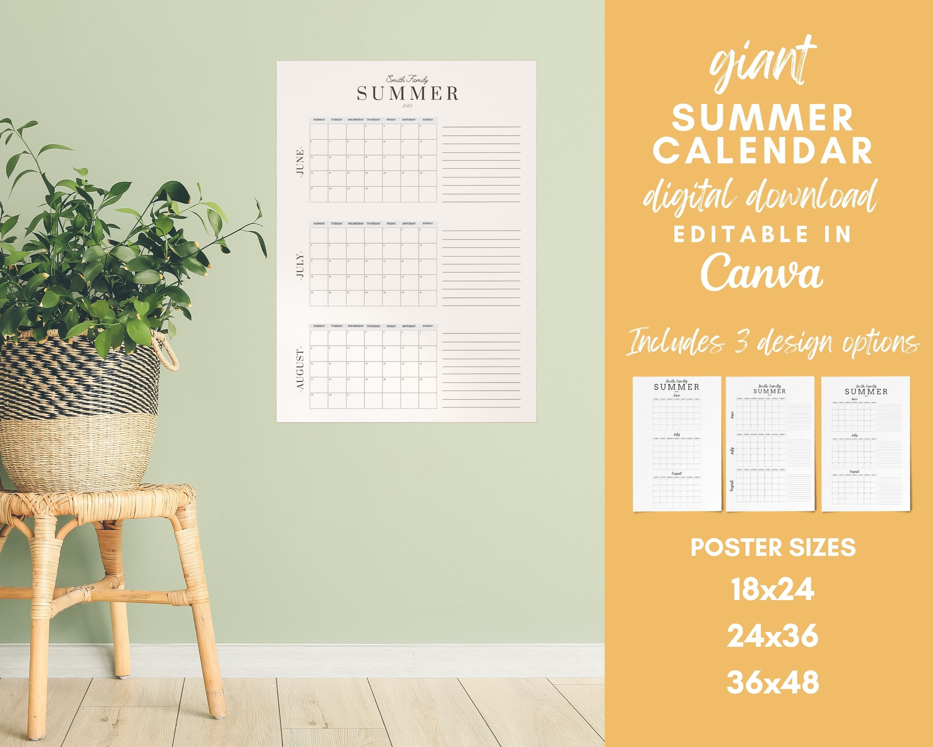Giant Calendar Summer Bucket List Printable Fun Summer - Etsy
