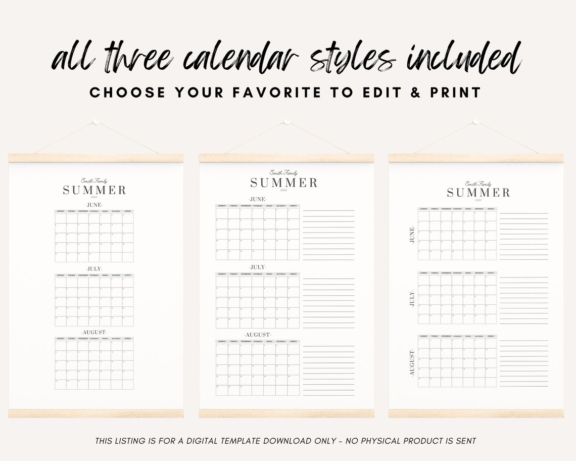 Giant Calendar Summer Bucket List Printable Fun Summer - Etsy