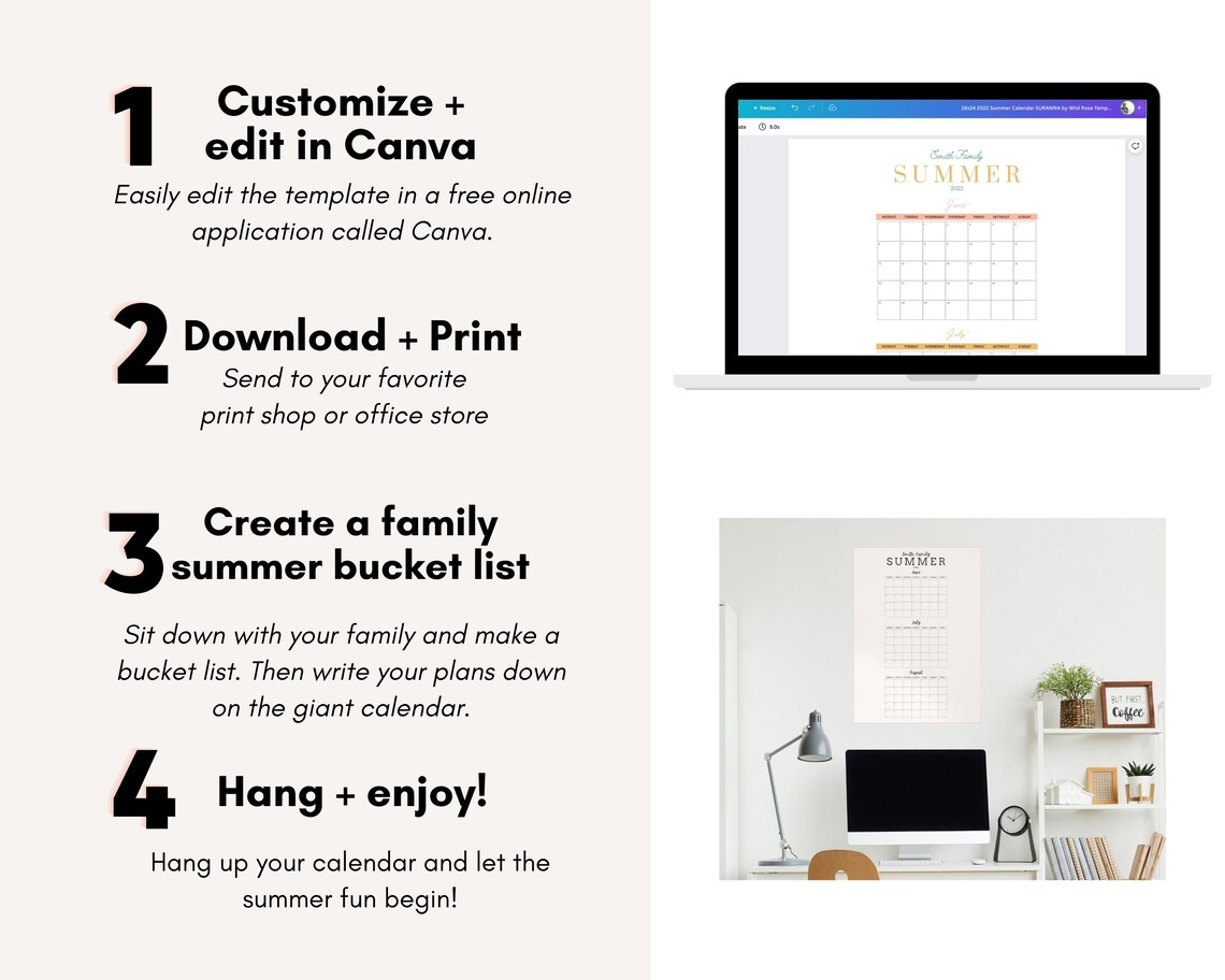 Giant Calendar Summer Bucket List Printable Fun Summer - Etsy
