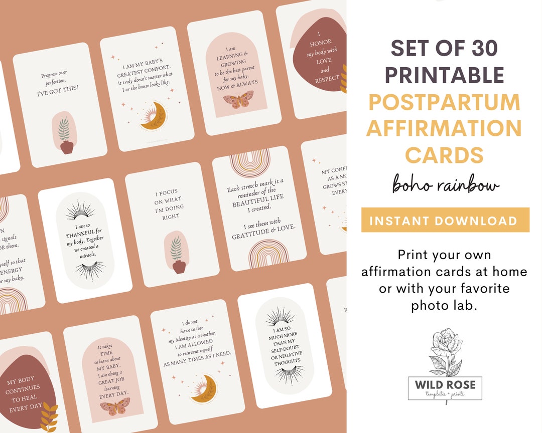 Set of 30 Postpartum Affirmation Printable Cards Digital Download ...