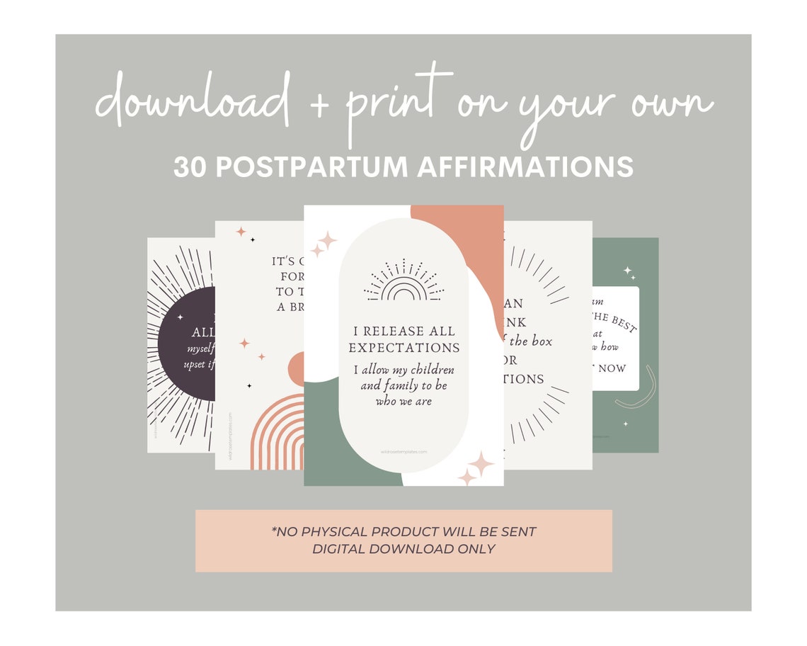 Set of 30 Postpartum Affirmation Printable Cards Digital - Etsy