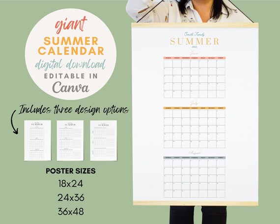 Giant Calendar Summer Bucket List Printable Fun Summer - Etsy