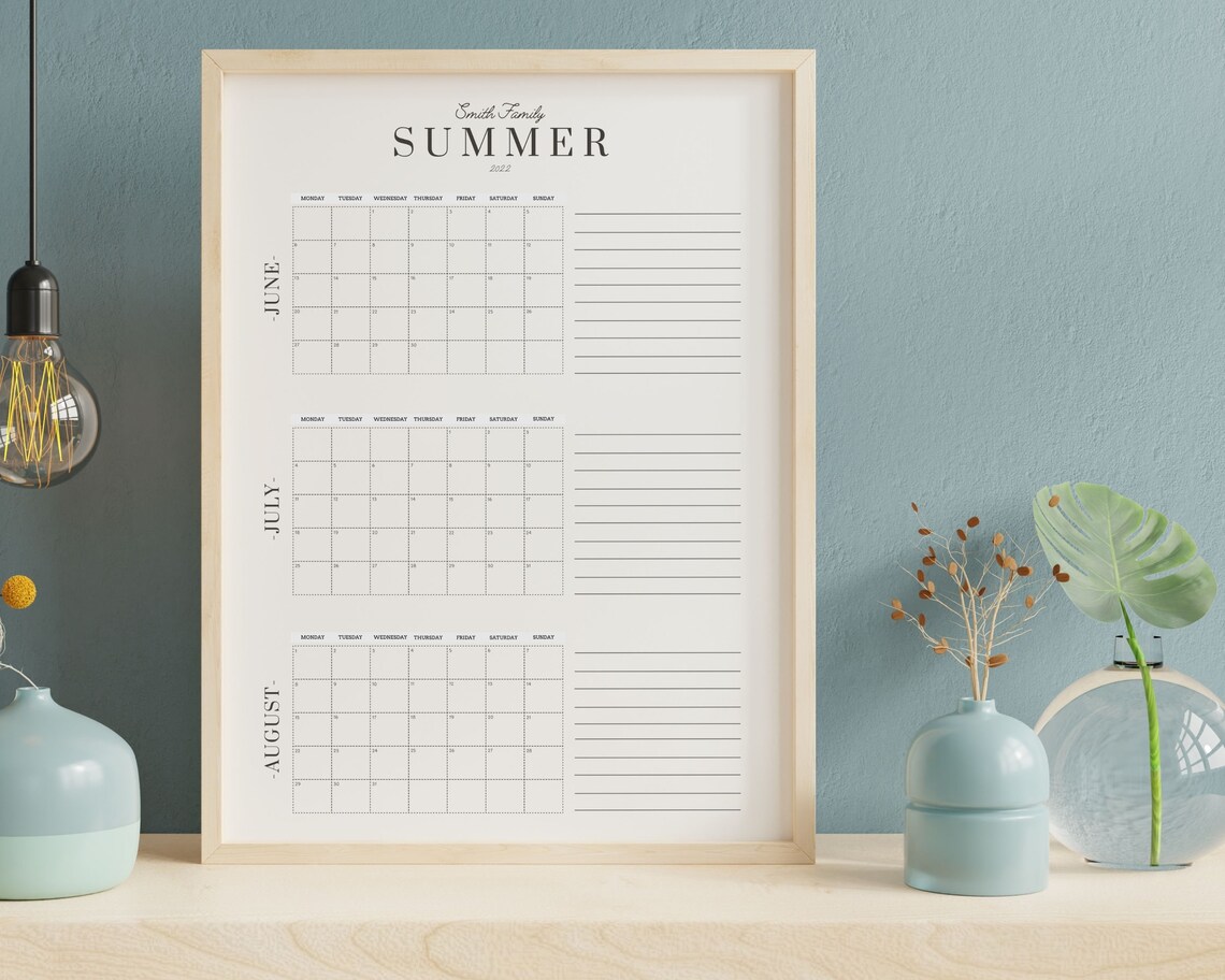 Giant Calendar Summer Bucket List Printable Fun Summer - Etsy