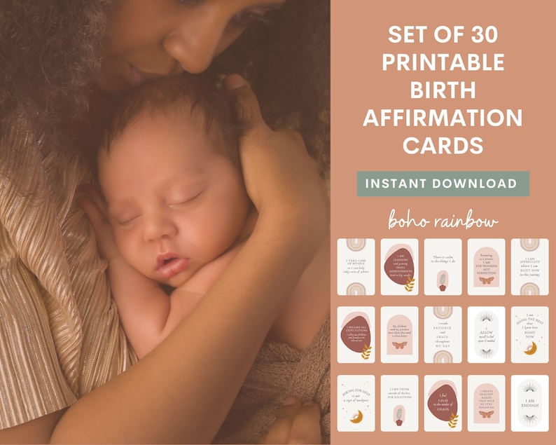 Set of 30 Birth Affirmation Printable Cards Digital Download | Etsy