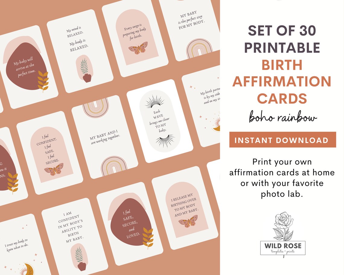 Set of 30 Birth Affirmation Printable Cards Digital Download | Etsy
