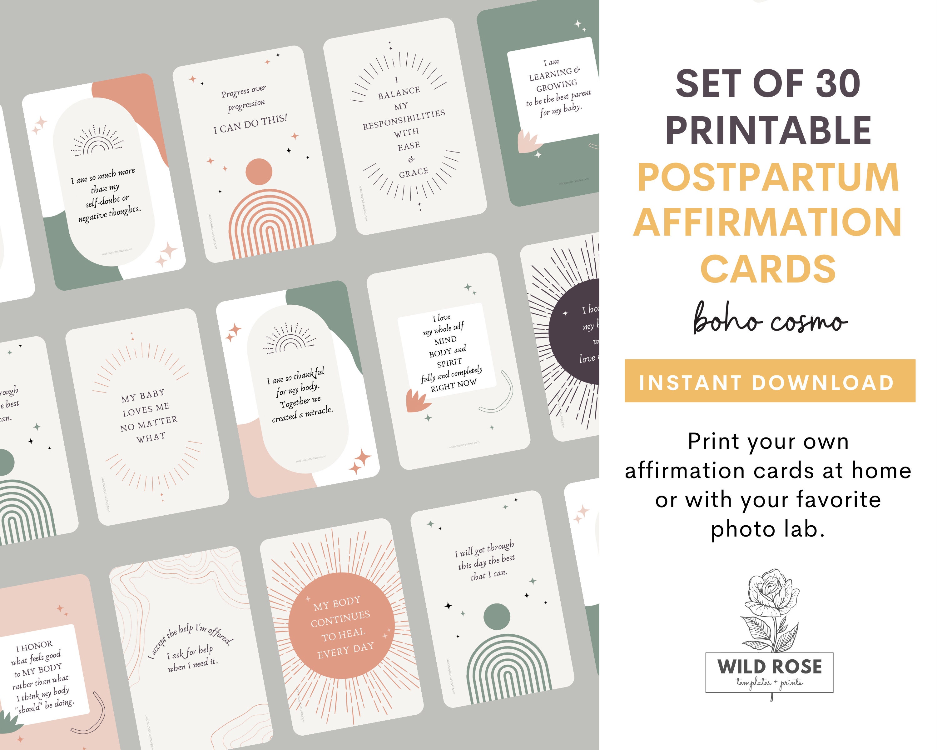 Set of 30 Postpartum Affirmation Printable Cards Digital - Etsy