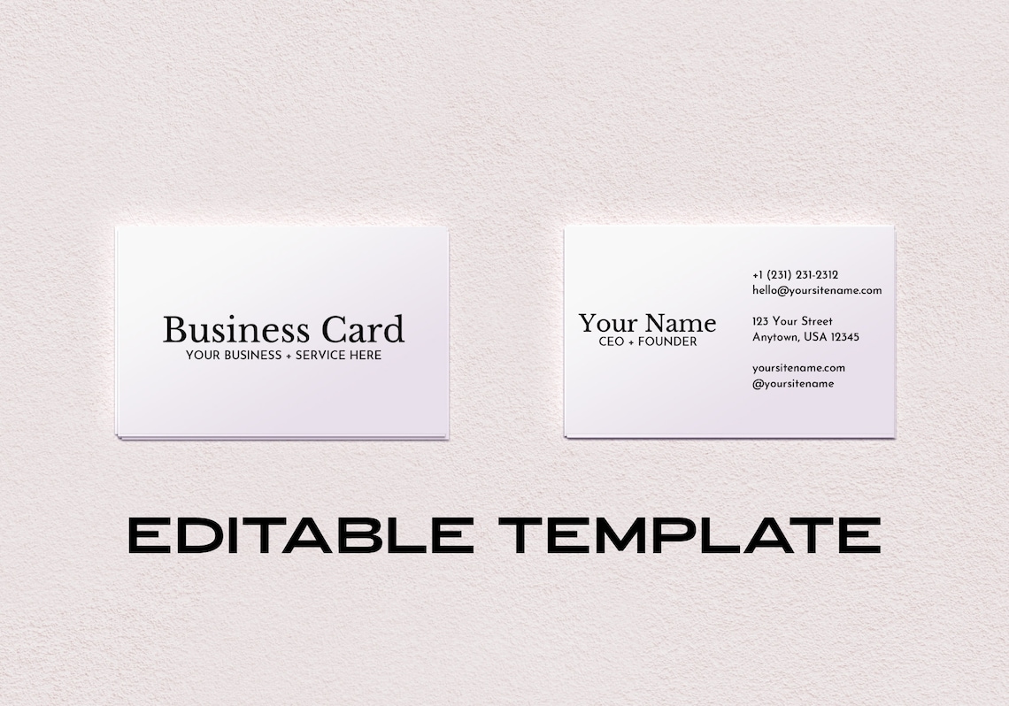 Editable Classic White Business Card Template - Etsy