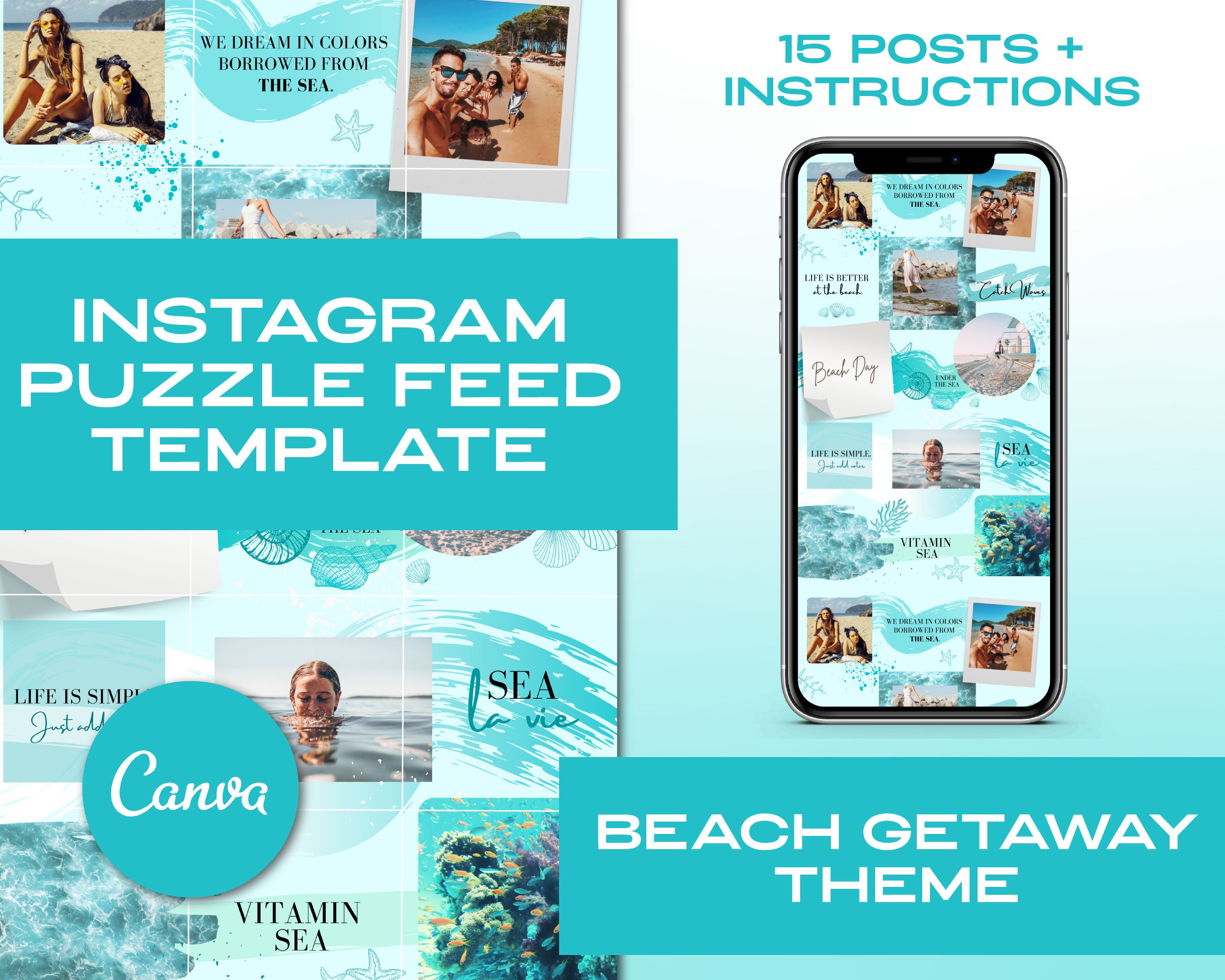 Editable Instagram Puzzle Feed Template: Beach + Seaside Getaway, Shore ...