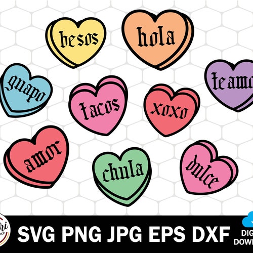 Spanish Conversation Hearts SVG Heart Candy SVG Mexican - Etsy