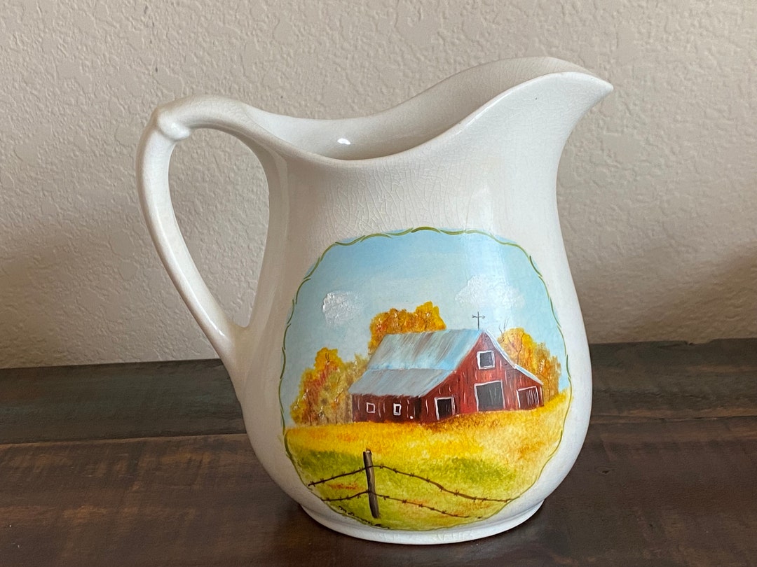 Antique Hand Painted and Signed Art Painting on Kitchen Pitcher- 7 Tall ...