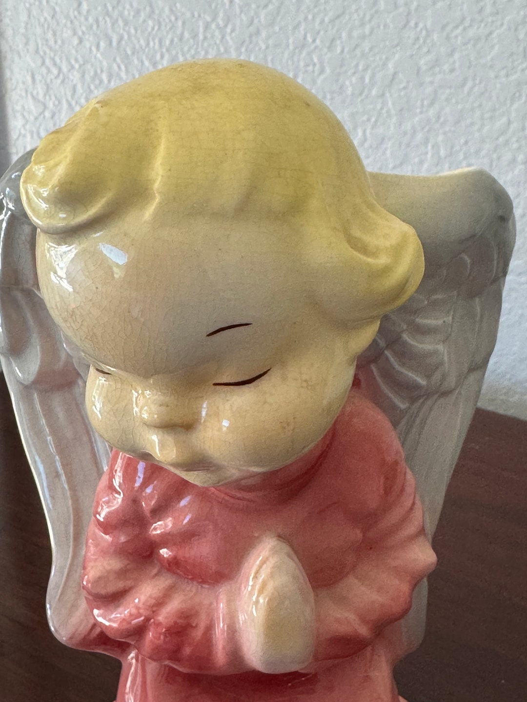 Vintage Royal Copley 8" Ceramic Praying Angel With Pink Robe/blonde ...