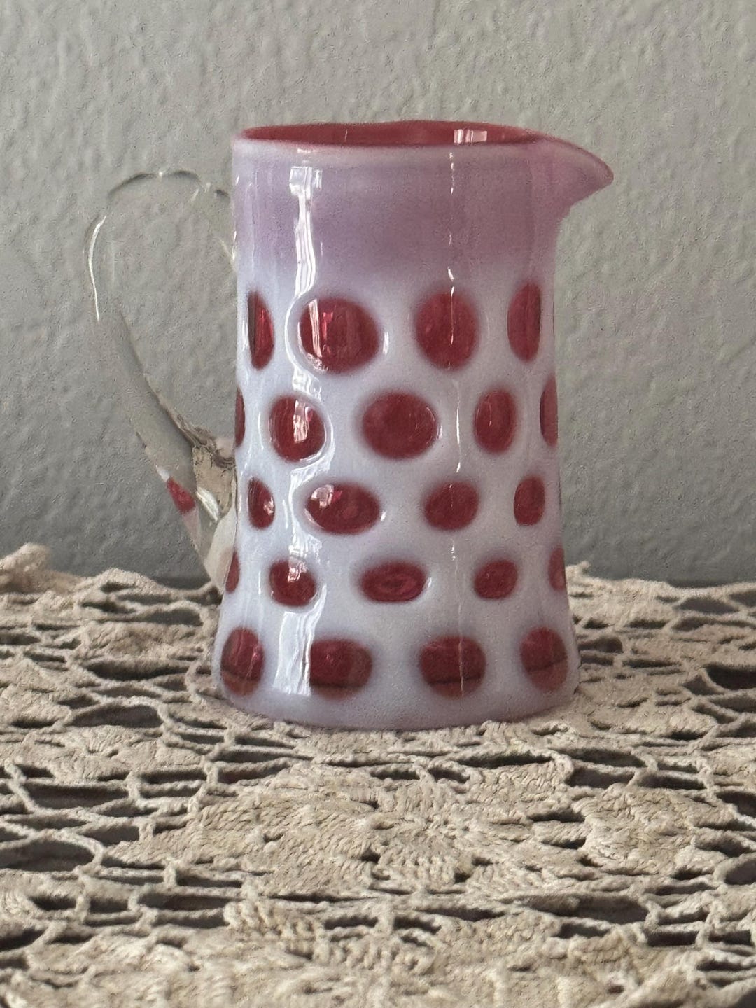 Vintage 4" Fenton Opalescent Cranberry Coin Dot Pitcher W Free Shipping ...