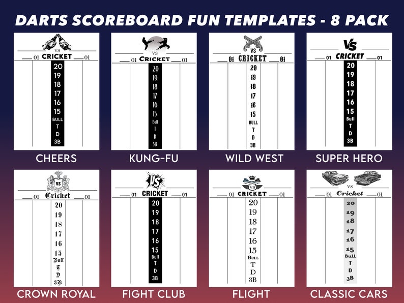 UPDATED Darts Scoreboard Templates 8 Pack of Printable Designs - Etsy ...