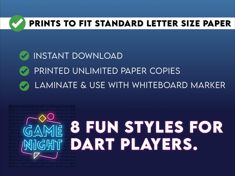 The ORIGINAL FUN & STYLISH Darts Scoreboard Printable Variety Pack (8 ...