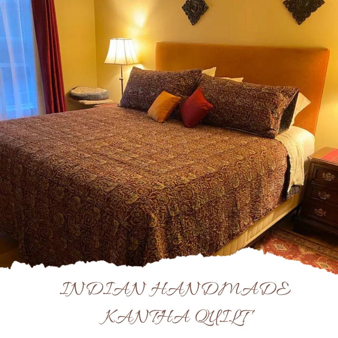 Burgundy Neutral Color Bedspread King Queen Size Bedsprads Kantha Quilt ...