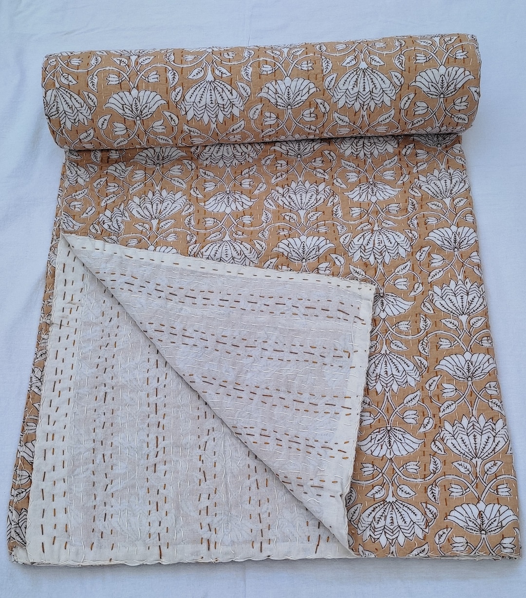 Kantha Block Printed Kantha Blanket Indian Kantha Quilt King Block ...