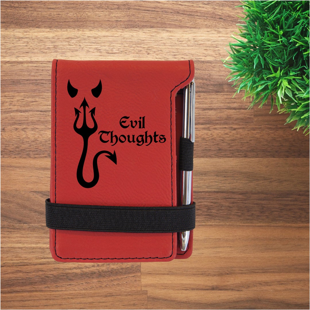 Evil Thoughts Devil Horns Miniature Notepad With Pen White Elephant Gag Gift Sarcastic Notepad ...