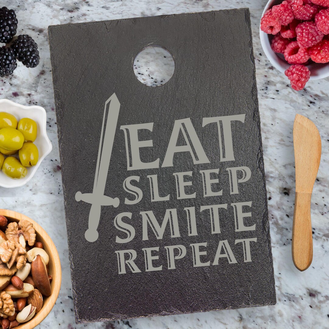 Dnd Decor Eat Sleep Smite Slate Bread Cheese Board for Housewarming Dnd ...