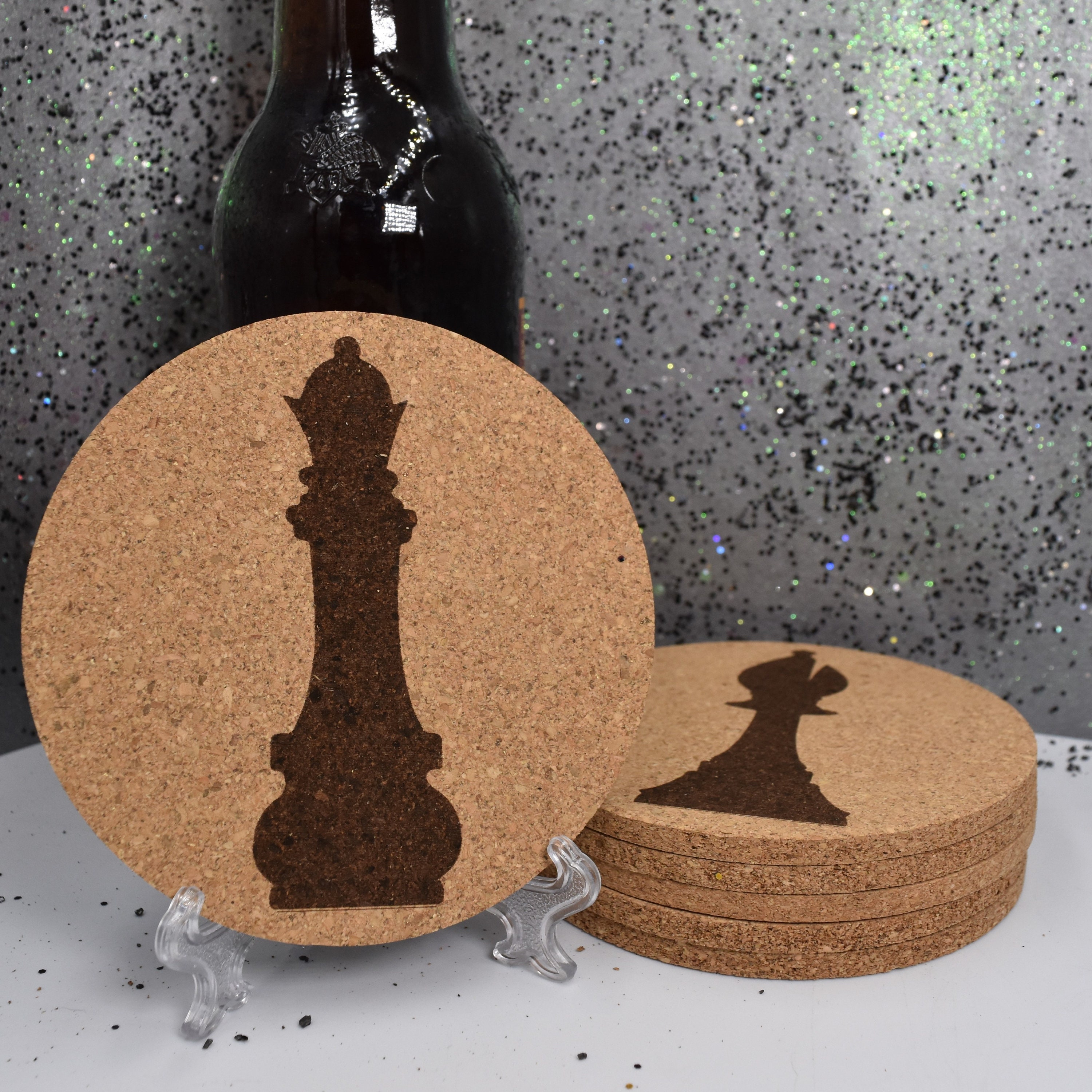 Round Cork Chess Table Coaster Set Board Game Gift | Etsy