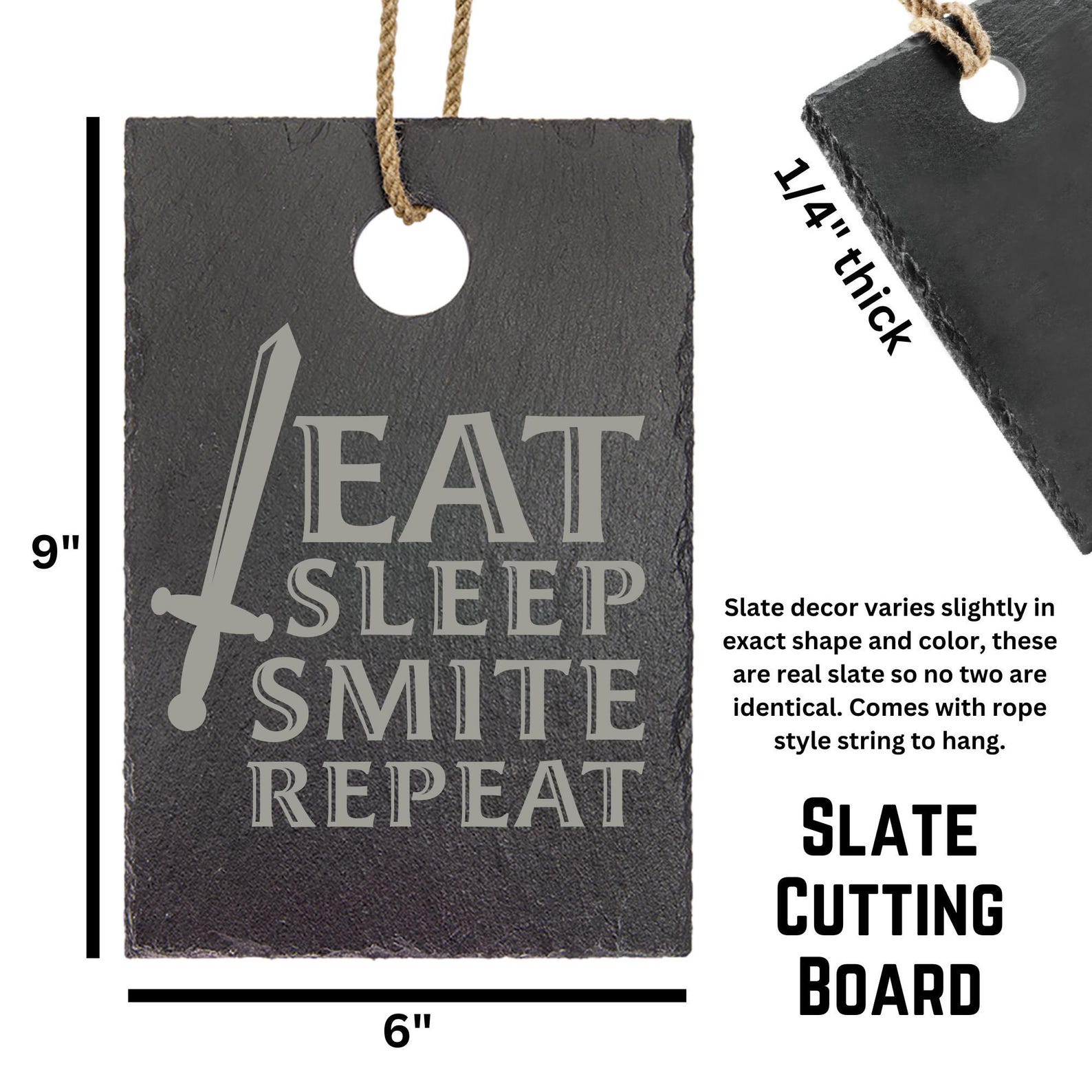 Dnd Decor Eat Sleep Smite Slate Bread Cheese Board for Housewarming Dnd ...