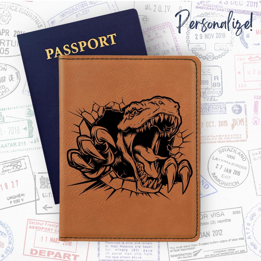 Personalized T-rex Dinosaur Passport Holder Cover Sleeve for Kids ...