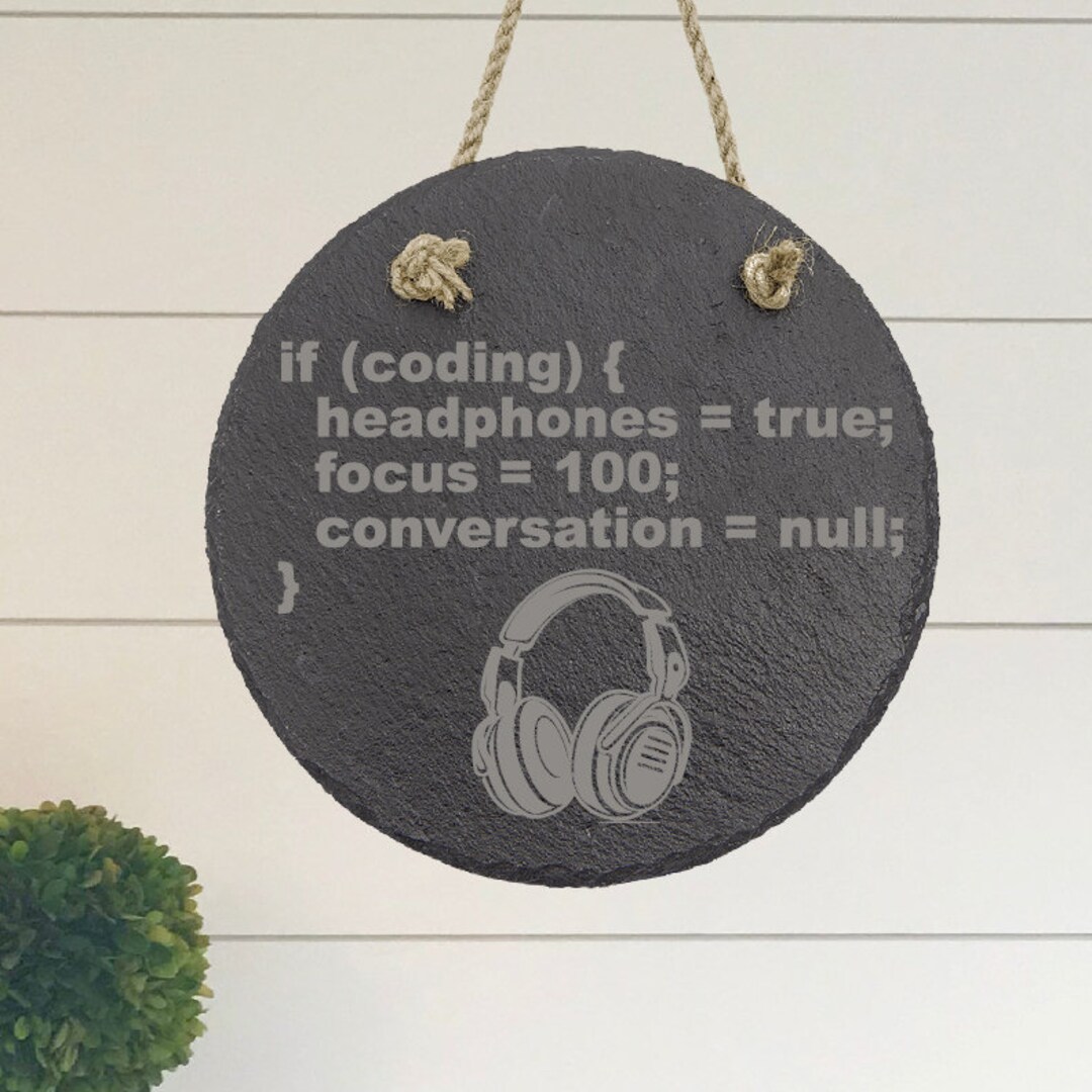 Coding Headphones Programmer Sign Made of Hanging Slate Decor ...