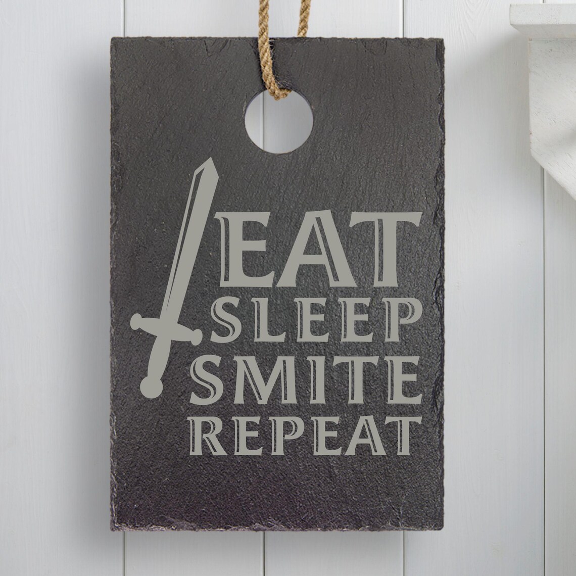 Dnd Decor Eat Sleep Smite Slate Bread Cheese Board for Housewarming Dnd ...