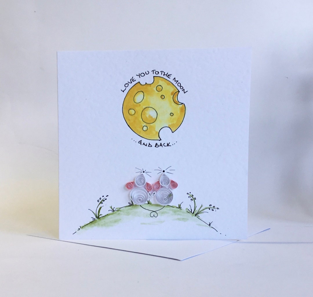 To the Moon and Back Handmade Quilled Card Mice / Mouse & Cheese Moon ...