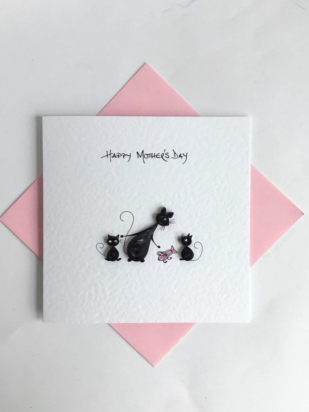Handmade Quilled Mother’s Day Card - Black Cat, Kitten / Kittens & Fish ...
