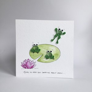 Hand Painted Quilled Get Well Soon Card. Three Green Quilled Frogs on a ...