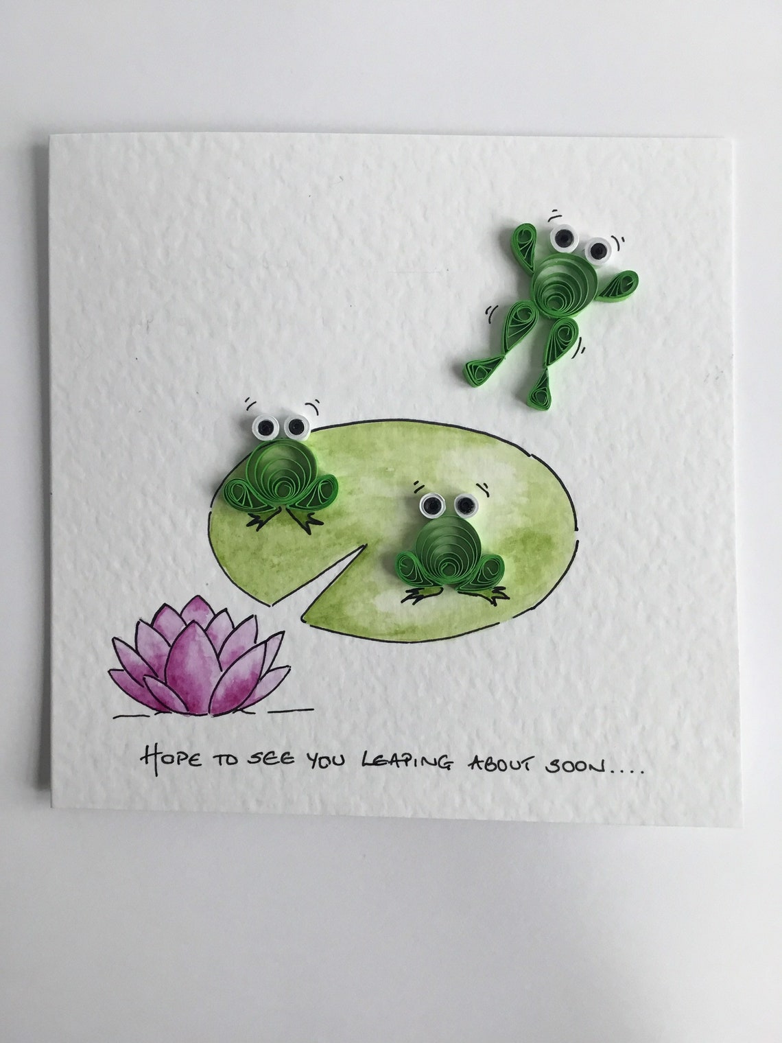 Hand Painted Quilled Get Well Soon Card. Leap Frog Three | Etsy