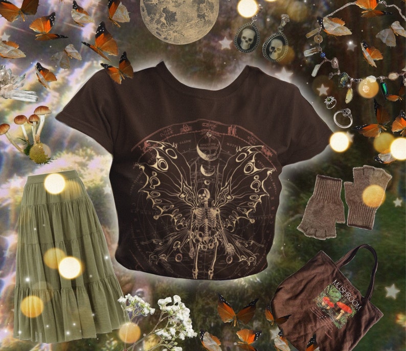 Fairycore Tshirt • Skeleton Fairy and Moon Phases • Grunge Goblincore ...
