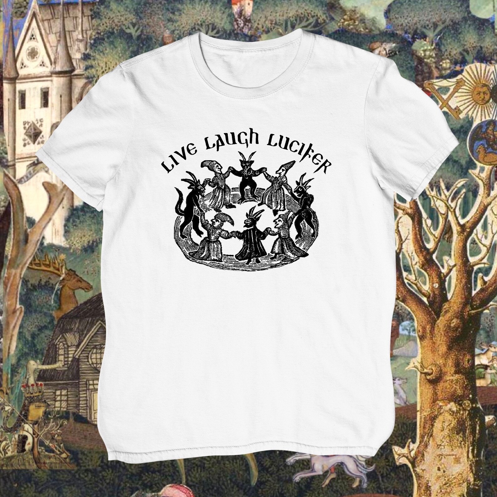 Live Laugh Lucifer Tshirt • Dancing Witches Sabbath Satan Top • Funny ...