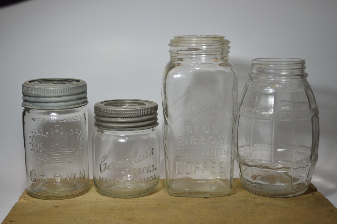 Vintage Glass Jars, Lot of 4. Crown & Jewel Canning Jars, Blue Ribbon ...