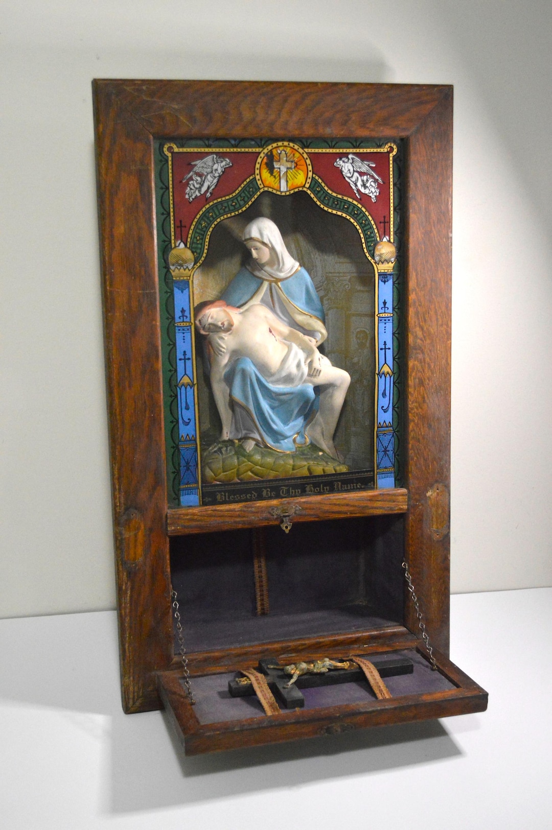 Antique Pieta Virgin Mary Last Rite Sick Call Box, Catholic Viaticum ...