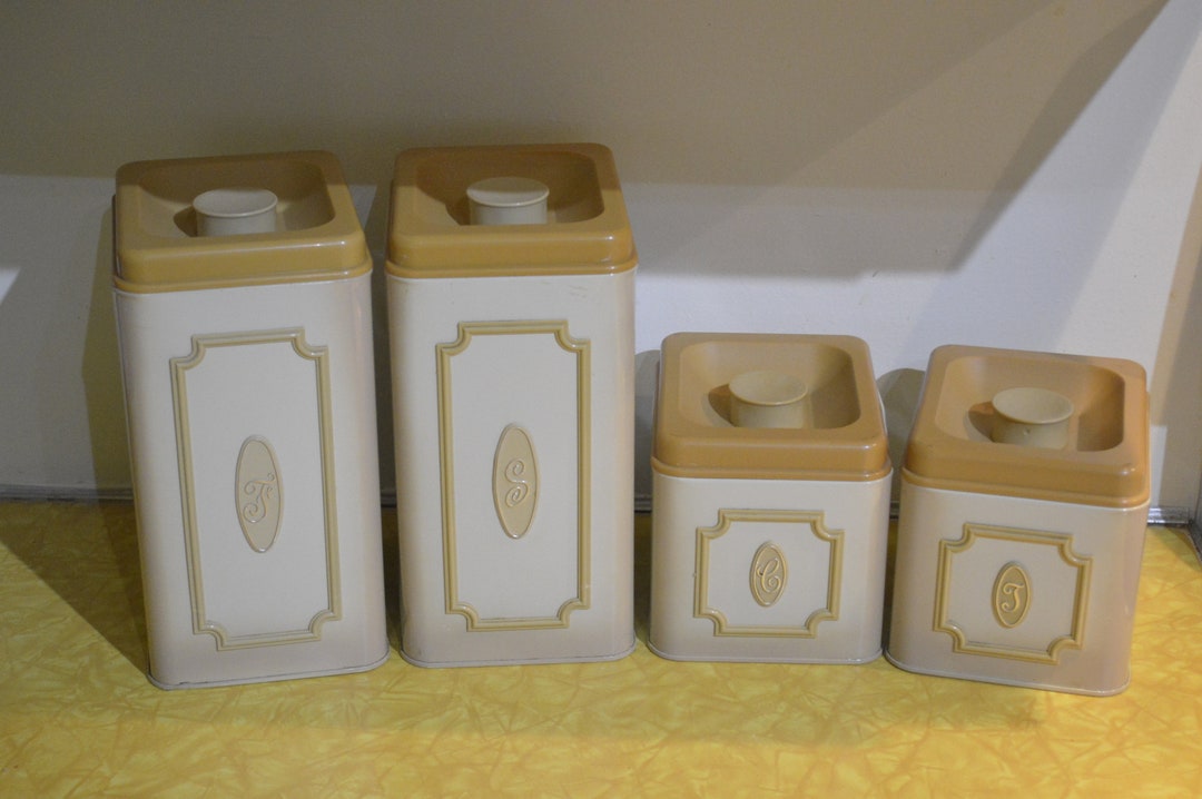 Vintage Kitchen Canisters Set of 4, Beige / Cream. Retro Mid-century ...