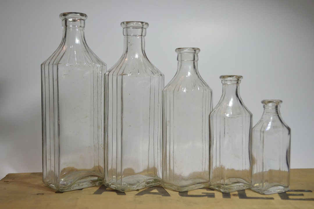 Vintage Set of 1920s Striped Prescription / Pharmacy / Druggist Bottles ...