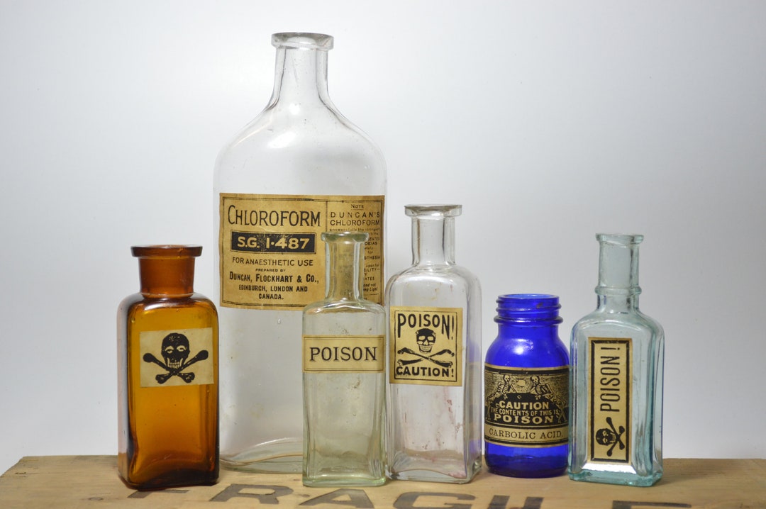 Antique Bottle Lot / Poison, Apothecary, Chloroform/ Genuine Antique ...