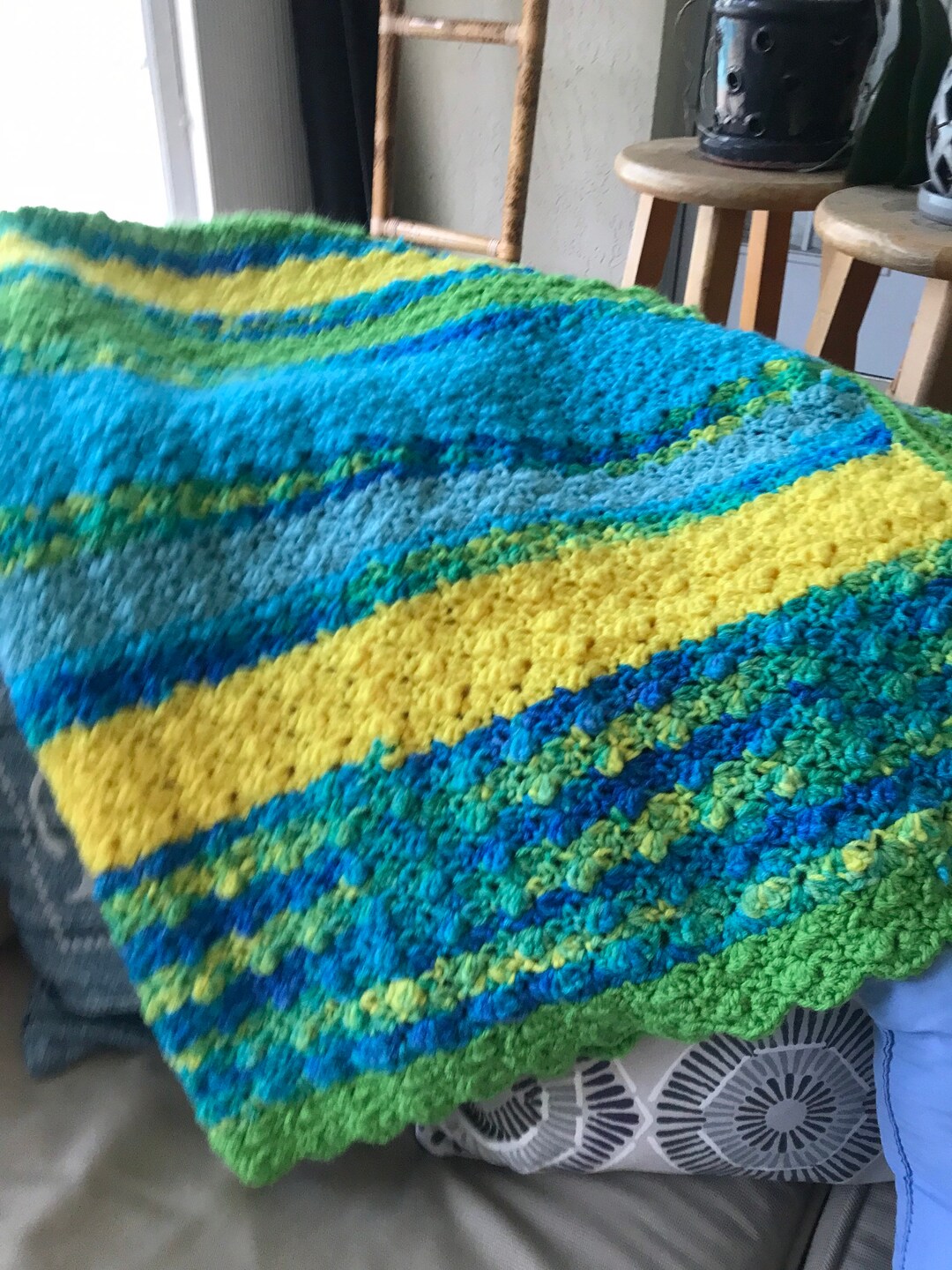 Blue and Yellow Afghan - Etsy