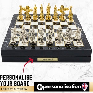 Storage Chess Set W/ Metal Historical Pieces - 14 INCH (36CM) Medieval ...