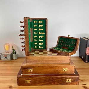 Foldable Magnetic Chess Set 7-10-12 Inch | Solid Wood Handmade Inlay ...