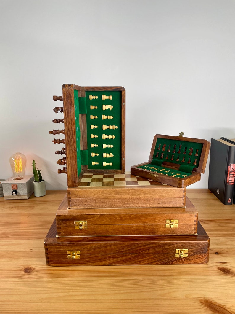 Foldable Magnetic Chess Set 10/12/14/16 Inch | Solid Wood Handmade ...