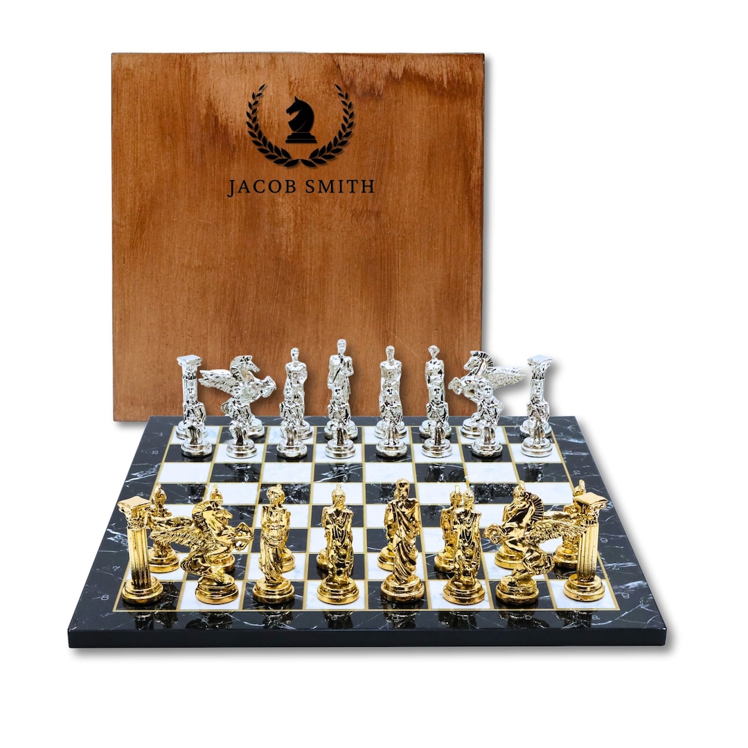 Personalised Chess Set | Greek Mythology Pegasus Metal Chess Set ...
