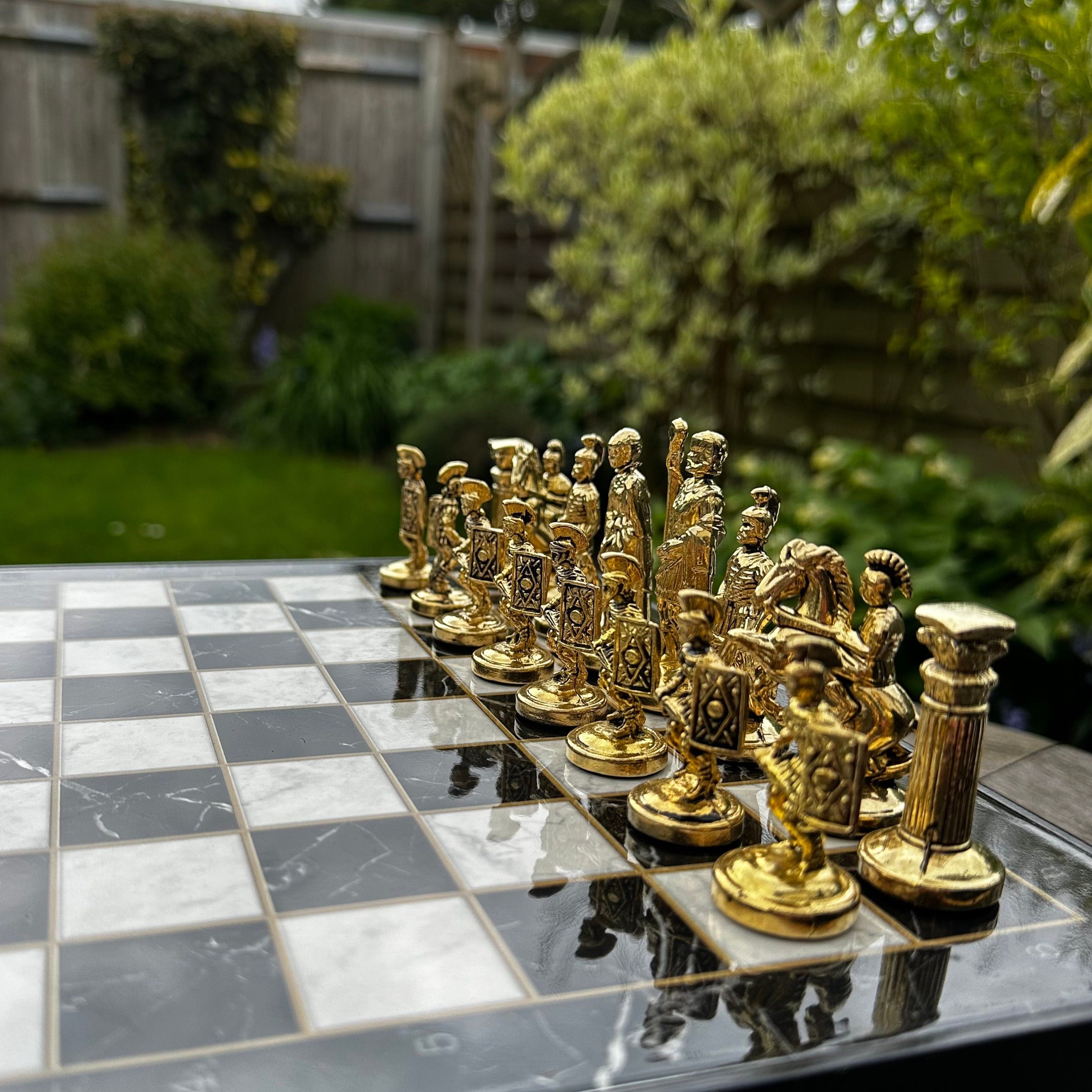 Roman Empire Metal Chess Set Gift for Him Her - Marble or Walnut Look ...